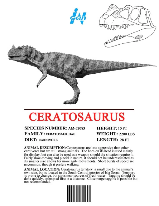Image - Ingen Dinosaur Info Sheets Ceratosaurus.jpg | Jurassic Park ...