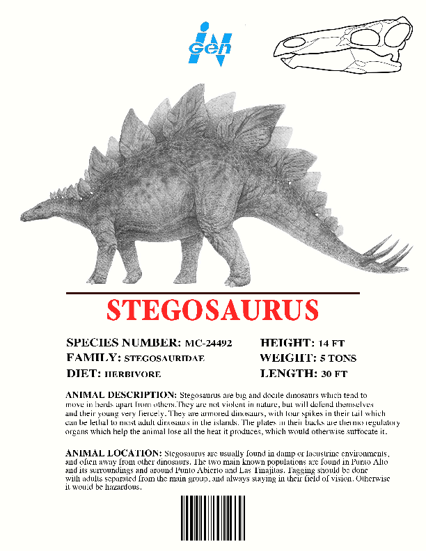 Image Ingen Dinosaur Info Sheets Stegosauruspng Jurassic Park Wiki