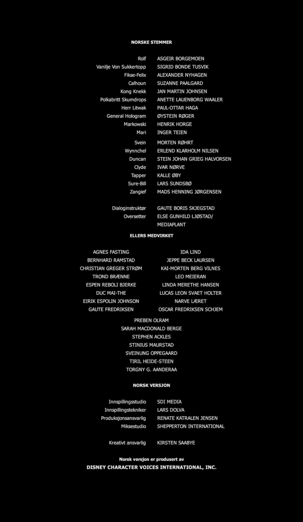 Image - Wreck-It Ralph Norwegian Credits.png | Voice Acting Wiki ...